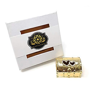 Wedding Unity Coin Set - Arras de Boda - Double Heart Box with Decorative Rhinestone Crystals 68 (Gold)