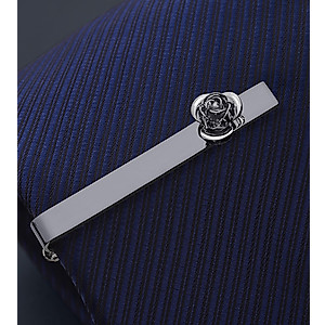 Jonwo Rose Flower Men's Tie Clip With Presentation Box Tie Bar for Gentleman Regular Necktie Tie Clip for Daily Business Anniversary Wedding Occasions (Gunmetal Rose Tie Clip)