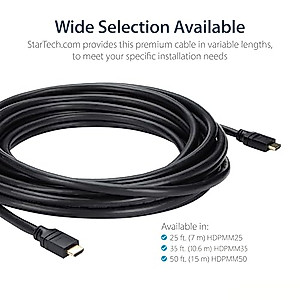 StarTech.com 35ft Plenum Rated HDMI Cable, 4K High Speed Long HDMI Cord w/ Ethernet, 4K30 UHD, 10.2 Gbps, HDCP 1.4, In Wall Plenum HDMI 1.4 Display Cable, HDMI to HDMI Computer to TV Cable (HDPMM35)