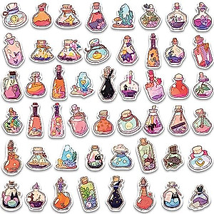 Magic Potion Stickers, Cute Aesthetic Potion Bottle Stickers,100pcs Small Waterproof Vinyl Stickers for Water Bottle, Laptop, Scrapbook, Guitar, Skateboard, Luggage, Jaurney Cool Stickers for Kids Teens Girls (Bottles)