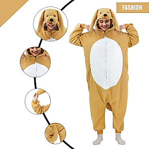 vavalad Adult Golden Dog Retriever Onesie Costume Pajamas Cosplay One Piece Pajamas Jumpsuit Hooded Romper for Women men