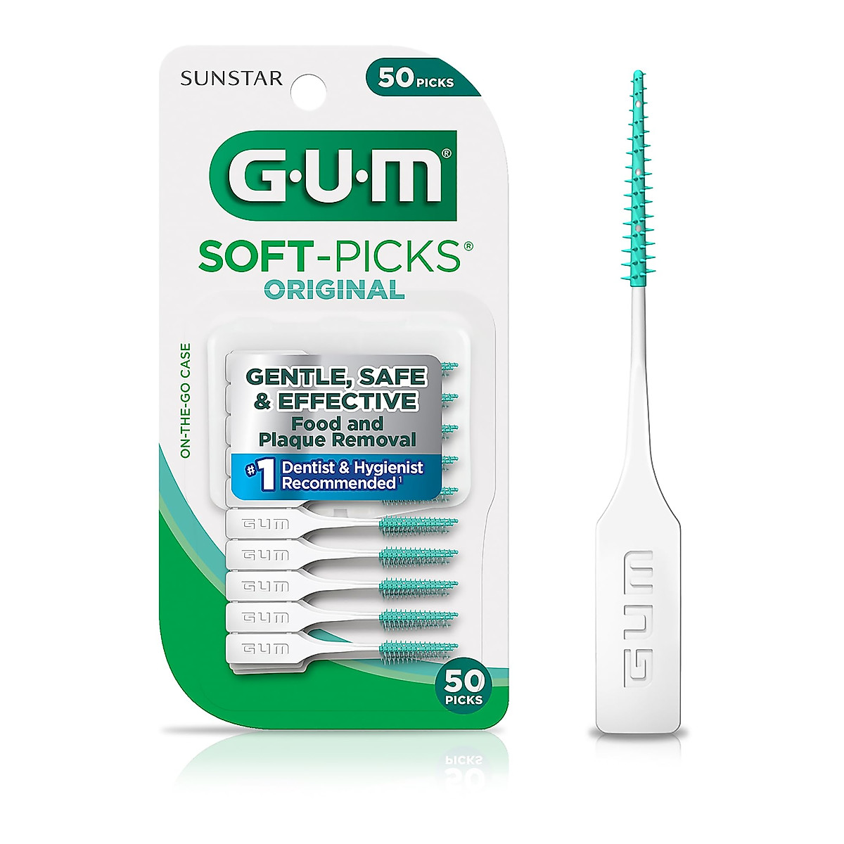 GUM Soft-Picks Original, Easy to Use Dental Picks for Teeth Cleaning and Gum Health, Disposable Interdental Brushes with Convenient Carry Case, Dentist Recommended Dental Picks, 50ct