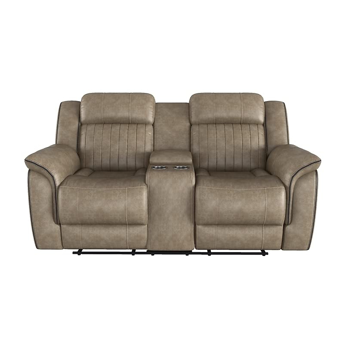 Lexicon Centeroak Contemporary Microfiber Reclining Loveseat in Sandy Brown