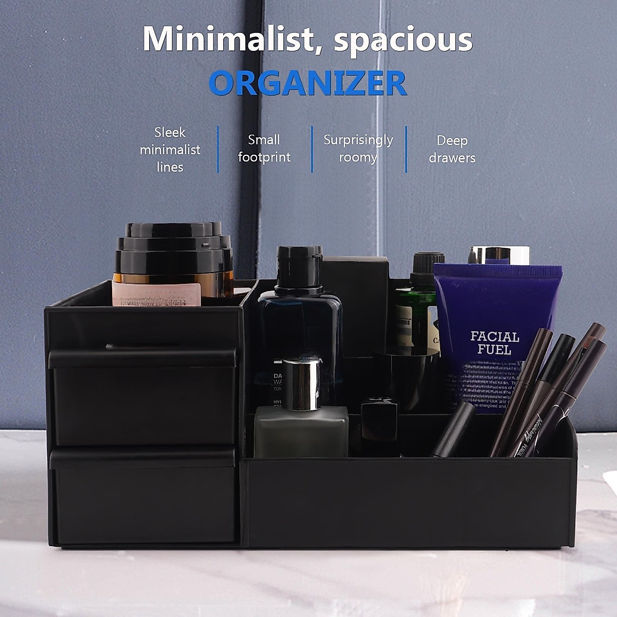 Simbuy Makeup Organizer With Drawers — Countertop Organizer for Cosmetics, Vanity Holder for Lipstick, Brushes, Lotions, Eyeshadow, Nail Polish and Jewelry (White)