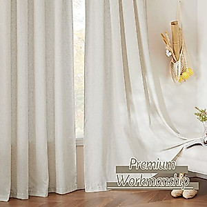 RYB HOME Sheer Linen Blended Curtains Flax Linen Semi Transparent Sheer Drapes, Privacy Protected Soften Sunlight for Living Room, Sliding Doors, Classroom, Hotel, W 52 x L 95 inch, Linen, Set of 2