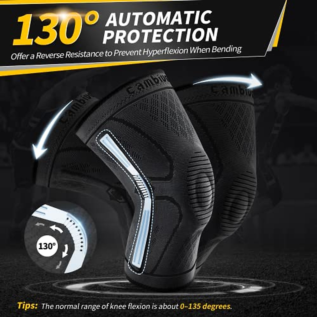 CAMBIVO Knee Braces for Knee Pain, 2 Pack Knee Compression Sleeves, Knee Support with Side Stabilizers & Patella Gel Pad for Workout, Knee Pain Relief, Arthritis（X-Large, STS-Black）