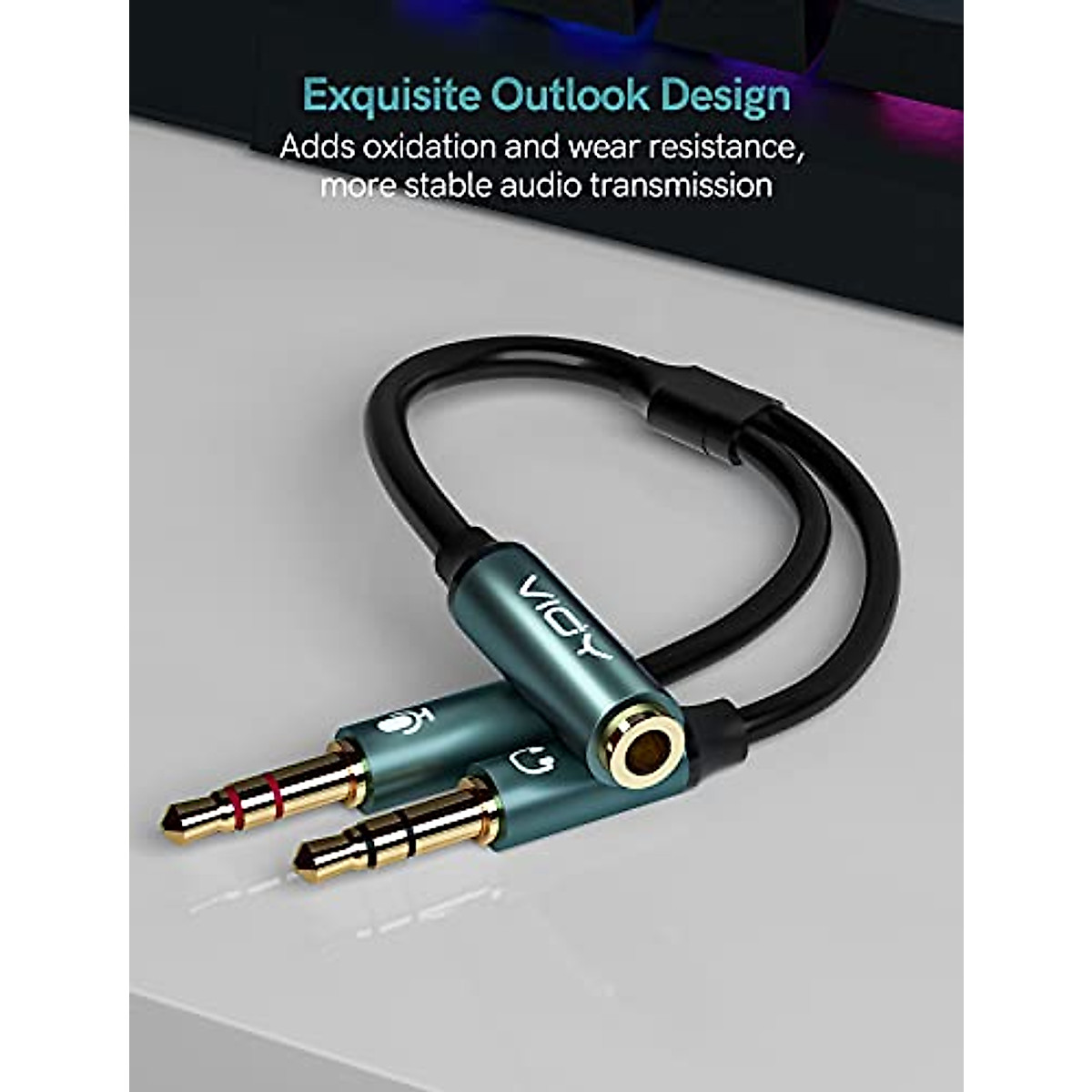 VIOY Headphone Splitter for Computer [3FT/1M], CTIA 3.5mm Female TRRS to 2 Male TRS Audio Jack Adapter with Separate Microphone and Earphone Converter for Gaming Headset to PC…