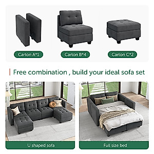 HONBAY Modular Sectional Sofa with Storage Velvet U Shaped Couch with Reversible Chaises Sectional Sofa with Ottomans, Bluish Grey