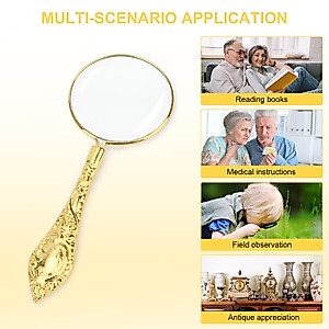Rongon Small Magnifying Glass Handheld Magnifiers, 5X 45MM Gold Handle Loupe Magnifiers for Close Work, Reading Hobbies, Science, Inspection and Crafts