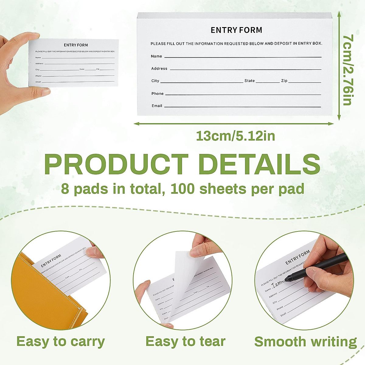 Yeaqee 800 Pcs Raffle Ticket Sheets 5.12'' x 2.76'' Raffle Tickets for Contests Blank Entry Forms Collect Name Address Phone Number Email for Lotteries Prize Game Ballots School Events(White)