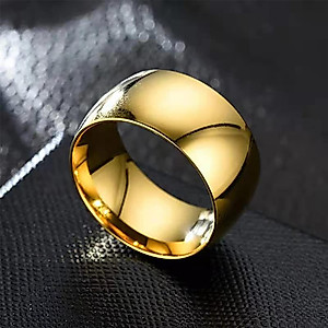 THJEW Full Finger Wide Chunky Band Ring for Women,14K Yellow Gold Classic Shiny Finish Plain Thumb Index Finger Band Ring Jewelry (Ring_E1_12mm, 6)