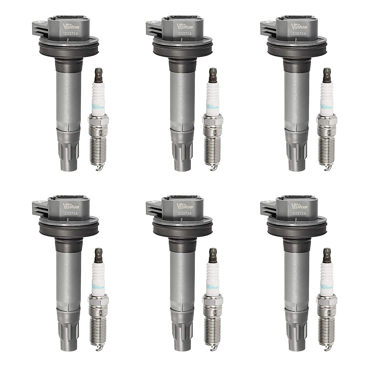 Vplus Set of 6 Ignition Coils Pack UF553 7T4Z-12029-E & Spark Plugs 5019 LTR5GP Compatible with Ford Flex Taurus Edge Lincoln MKS MKT MKZ MKX Mercury Sable 3.5L 3.7L V6