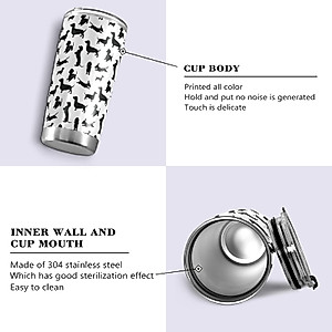 Yasala Tumbler Dachshund Black Cute Insulated Coffee Cup Beverage Container Travel Mug with Straw and Lid Double Wall Stainless Steel 20oz BPA-Free for Sport, Back to School