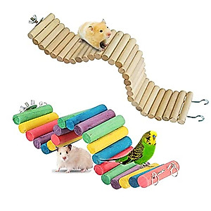 Hamster Bridge Suspension Ladder Rat Rainbow Long Bridge Wooden Climbing Ladder Bridge Chew Toys for Dwarf Syrian Hamster Mice Mouse Gerbils(2 PCS)