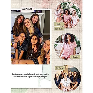 SWOMOG Women Silk Satin Pajama-Sets Short Sleeve Sleepwear Summer Loungewear 2 Pcs Nightwear Ruffle Hem Pyjamas Black