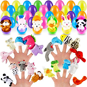 40 Pieces Finger Puppets Filled Easter Eggs Valentine's Day Gifts Mini Cartoon Animal Puppets Easter Basket Toys Soft Plush Dolls Props Filled Colorful for Easter Party Basket Stuffers Valentine's Day