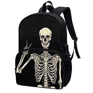 Rivatimrio Rock&Roll Skull Backpack Double Zipper Halloween Gothic Day of Dead Skeleton Rucksack Teens Girls Boys Students Bookbag Elementary Teenagers Laptop Toddler Backpack