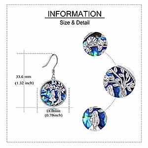 Alice In Pendant Earring Sterling Silver Abalone Shell Tree of Life Wonderland Cat Earring Christmas Gifts for Women Jewelry