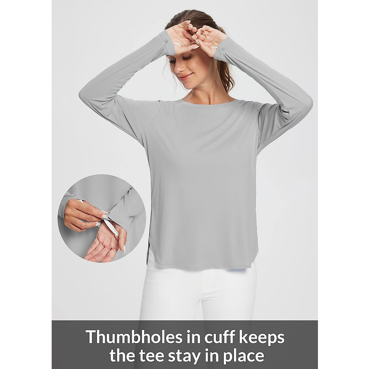 BALEAF Women's Sun Shirts UPF 50+ Long Sleeve Hiking Tops Lightweight Quick Dry UV Protection Outdoor Clothing Grey M