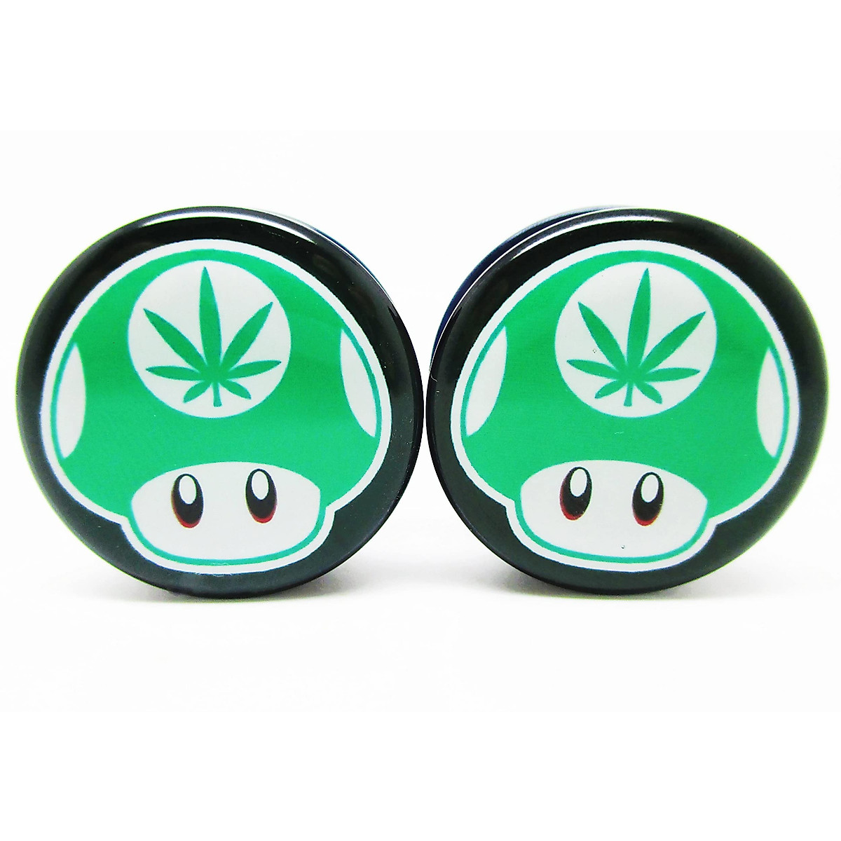 Pierced Republic Green 1-Up Mushroom Pot Leaf Ear Plugs - Acrylic Screw-On - 10 Sizes - *Pair* (0 Gauge (8mm))