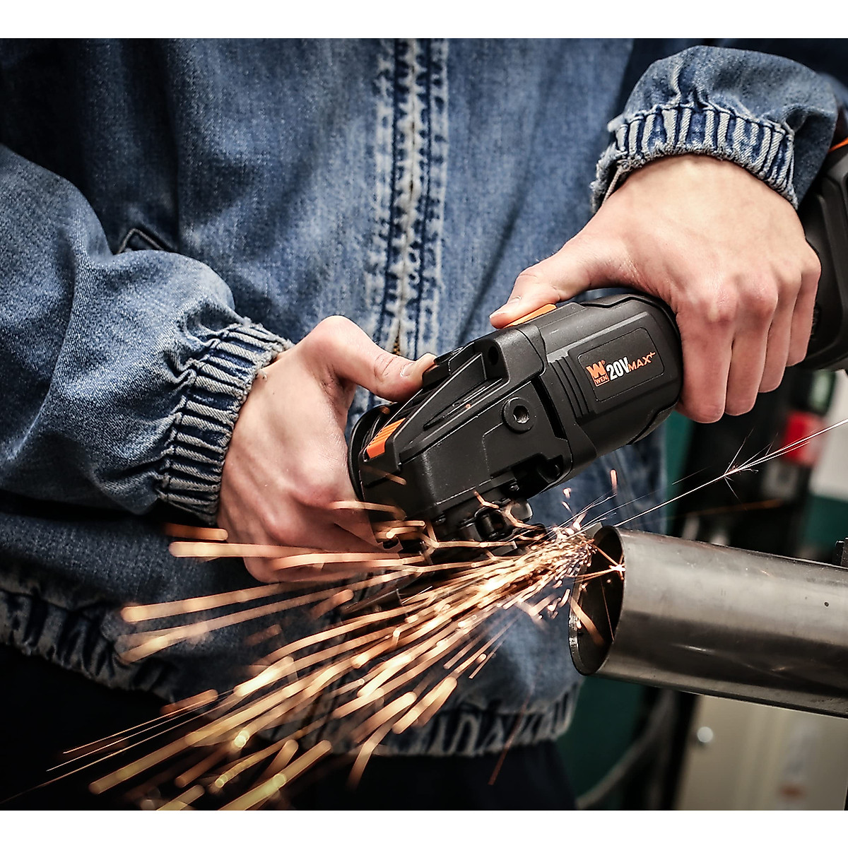 WEN Cordless Angle Grinder, Brushless with 20V Max 4.0 Ah Lithium-Ion Battery and Charger (20944), Black