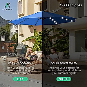 JEAREY 11FT LED Lighted Patio Umbrella, Solar Outdoor Umbrella, Table Umbrella for Pool, Deck & Yard(Royal Blue)