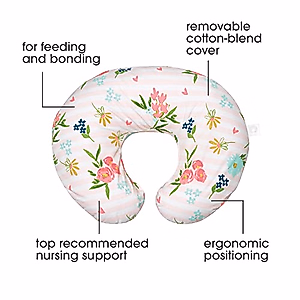 Boppy Original Support Nursing Pillow, Pink Floral Stripe, Ergonomic Breastfeeding, Bottle Feeding, and Bonding, Firm Hypoallergenic Fiber Fill, Removable Cover, Machine Washable