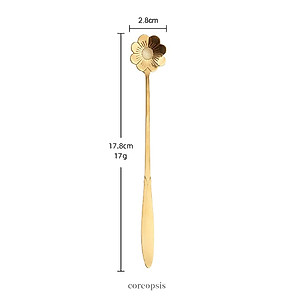 16 Pieces Flower Spoon Coffee Teaspoon 7 Inch Stainless Steel Long Handle Spoon Stir Bar Spoon Stirring Spoon Ice Cream Spoon Gold Cosmos Flower Shaped