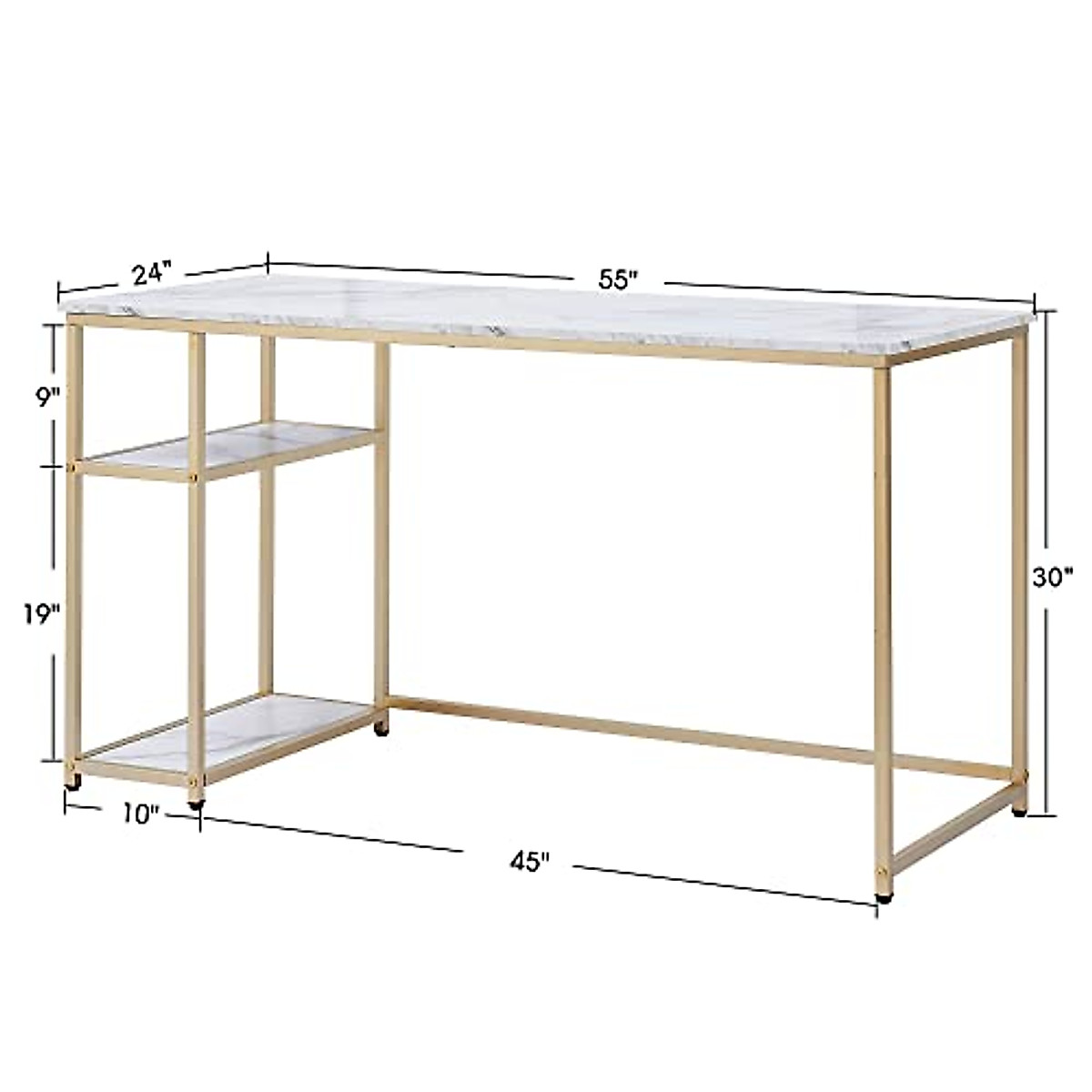 ivinta Computer Desk with Shelves, Office Desk for Living Room,Small Desk with Storage Space, Home Office Desks, Vanity Desk with Gold Legs PC Laptop Table (White, 55")