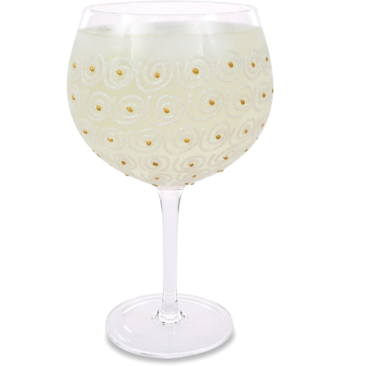 Pavilion Gift Company 24 Oz Hand Painted Large Glass Wine A Little Laugh A Lot-White Sparkle Swirl, Gold