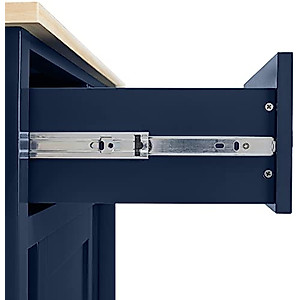 Crosley Furniture Cora Drop Leaf Kitchen Island Microwave Stand, Coffee Bar with Storage Drawers and Shelves, Navy