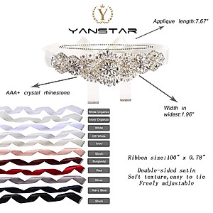 yanstar Black Sash Crystal Applique Wedding Bridal Belts In Silver With Pearls Beaded On Wedding Prom Dress-7.7In*2In