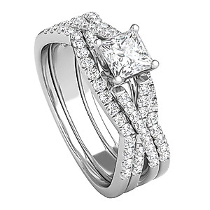 MOTIEL Jewelry Gift 1 ct. tw. Princess Cut Moissanite Bridal Ring Set 925 Sterling Silver 10k 14k 18k Gold Ring Engagement Ring Wedding Ring for Women Ladies (925 Sterling Silver)