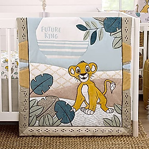 Disney Lion King Blue, Green, Taupe and Gold Simba Future King 3 Piece Nursery Crib Bedding Set - Comforter, Cotton Fitted Crib Sheet, and Crib Skirt