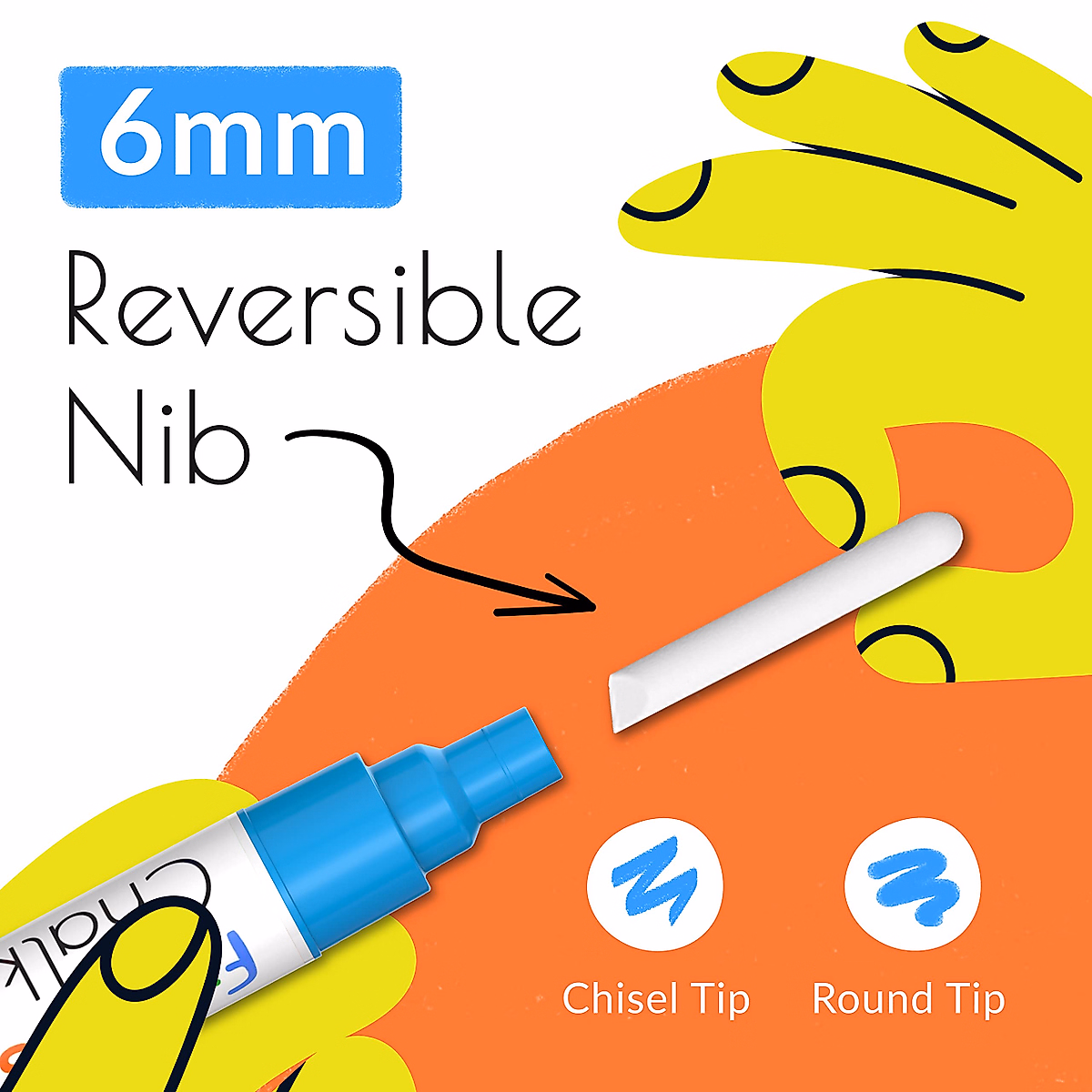 Funcils Liquid Chalk Markers for Chalkboard Signs, Blackboard, Window, Labels, Bistro, Glass, Car (10 Pack, 6mm) - Wet Wipe Erasable Ink Chalk Board Markers, Reversible Tip Liquid Chalk Pens