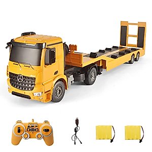 Dollox RC Truck Detachable Flatbed Semi Trailer Tractor Engineering Car Remote Control Trailer Truck Die-Cast Low Loader Electronics Hobby Toy with Sound and Light