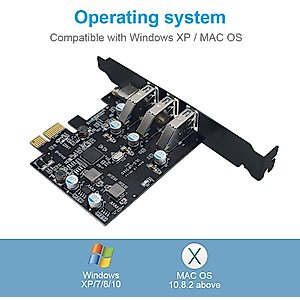 PCI-E to USB 3.0 4 Ports(1 X USB-C - 3 X USB-A) Expansion Card, PCI Express USB Add in Expansion Card, Internal USB3 Hub for Desktop PC Host Card Support Windows 10/8/7/XP and MAC OS 10.8.2 Above