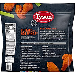 Tyson Fully Cooked Buffalo Style Bone-In Chicken Wings, with Flavorful Hot and Tangy Sauce - 15g Protein Per Serving - 4 Pack (64 oz Each) - Ready Set Gourmet Donate a Meal Program