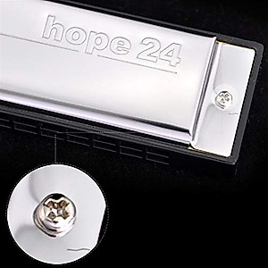 WAAZVXS Harmonica 24 Holes Brass Reeds Blues Harp Mouth Organ Key C ABS Comb Wood Musical Instruments Silver 6624 (Color : Key E)