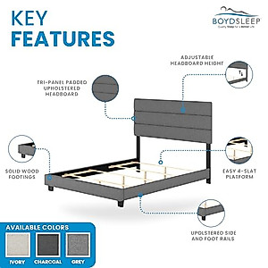 Boyd Sleep Ravenna Gray Linen Queen Size Fully Upholstered Platform Bed Frame with Adjustable Headboard - Easy Assembly, Noise Free, Modern Design, Durable & Sturdy Mattress Support
