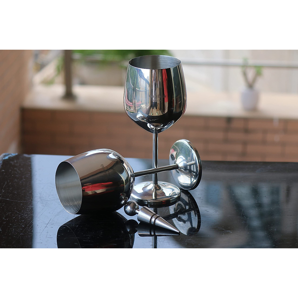 Wine Glass Set, Stainless Steel Long Stem Wine Glasses for White Red Wine Cocktail, Set of 2 Dishwasher Safe No BPA Unbreakable 8 Oz Wine Goblet for Housewarming Travel Outdoor Camp Picnic Formal Use