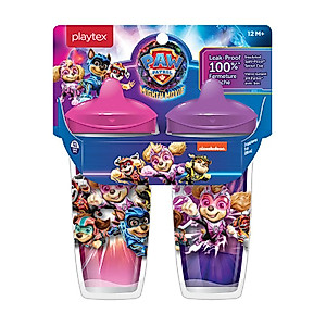 Playtex Baby Sipsters Stage 3 PAW Patrol Spout Cups, Spill-Proof, Leak-Proof, Break-Proof - Pink & Purple, 9 Oz, 2 Count