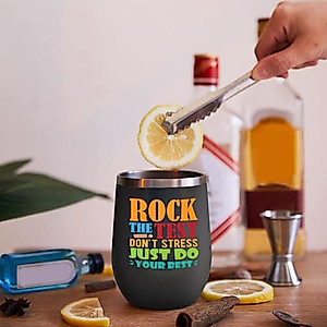 Rock The Tests Don't Stress Just Do Your Bests Travel Cup with Straw and Lid Aesthetic Mugs Design Gifts Girlfriend