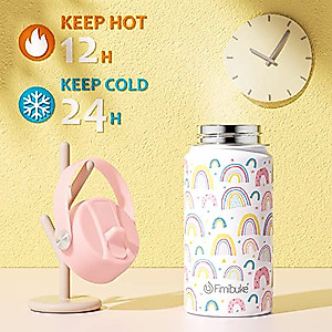 Fimibuke Kids Insulated Water Bottle - 14oz BPA-FREE Double Wall Vacuum Tumbler 18/8 Stainless Steel Leak Proof Kids Cup with Straw Metal Water Bottle for School Boy Girl (2 Pack, RAINBOW+MERMAID)