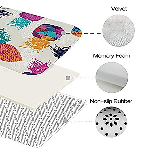 Kntiline Pineapple Bathroom Rugs and Mess Colorful Graffiti Mats Sets 3 Piece, Velvet Memory Foam Tropical Fruit Theme Bath Mat, Large Small and U-Shaped Contour Shower Mat Non-Slip Washable