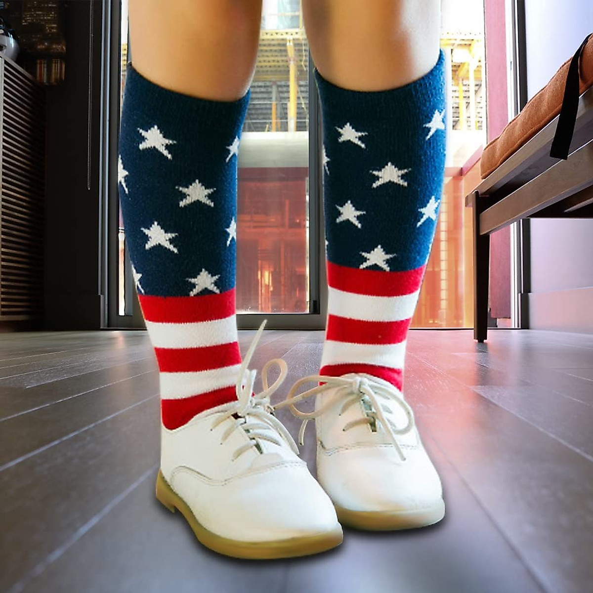 SYIDINZN USA Flag Socks Kids Socks Casual Crew Fashionable Cotton Striped and Star Socks Knee High American Flag Sock for Boys, Girls, Baby, Toddler & Child (4-6 years)