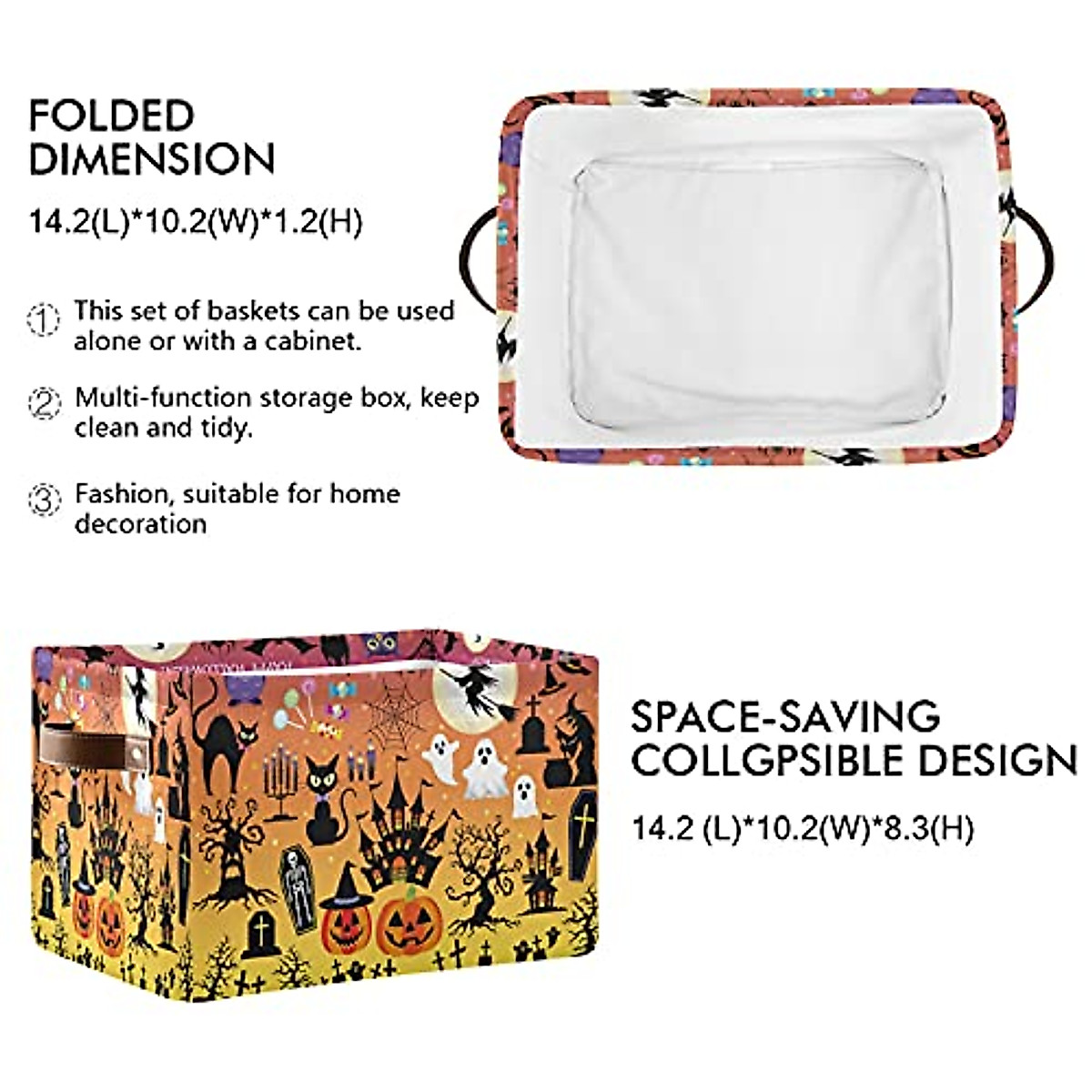 xigua Halloween Woods Spooky Tree Pumpkins Storage Bin for Toy Storage Basket Dirty Clothes Sundries Office Home Closet Organizer Shelf Cube Box Waterproof Laundry Basket