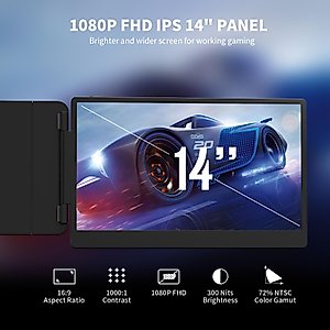 Laptop Screen Extender 14in Upgraded, FHD 1080P IPS Portable Monitor for Laptops 13-17.3", Laptop Monitor Extender Dual Screen with USB-C/HDMI Port, Plug & Play for Macbook/Windows/Android/Switch
