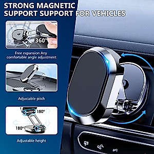 2 Pack Alloy Folding Magnetic Car Phone Holder,360° Rotation Magnetic Cell Phone Holder for Car [Super Strong Magnet] Bracket Magnetic Dashboard Phone Car Mount for All Smartphone (Silver+Black)