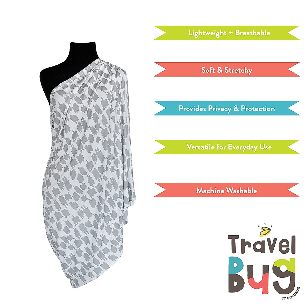 Travel Bug 5-in-1 Nursing Cover and Car Seat Cover for Babies, Scribble